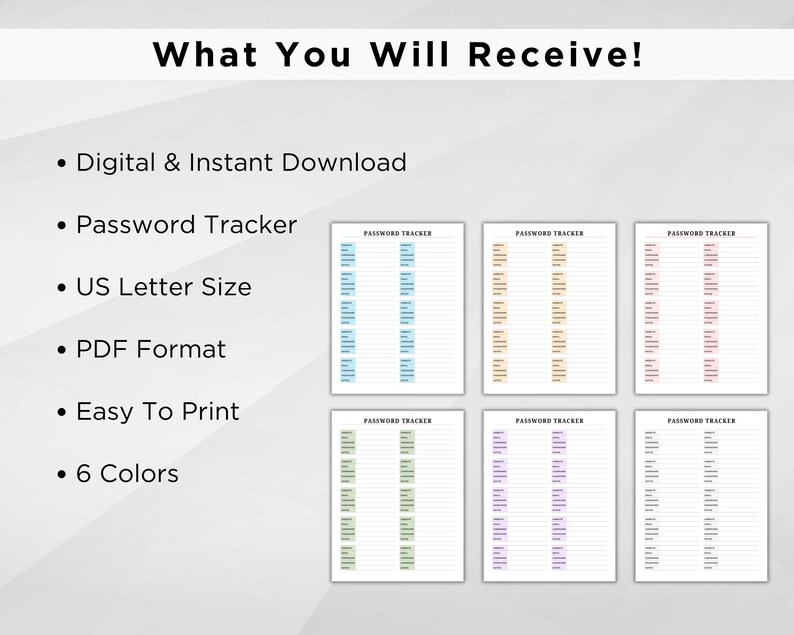 Password Tracker Printable | Password Log Book | Internet Login ...