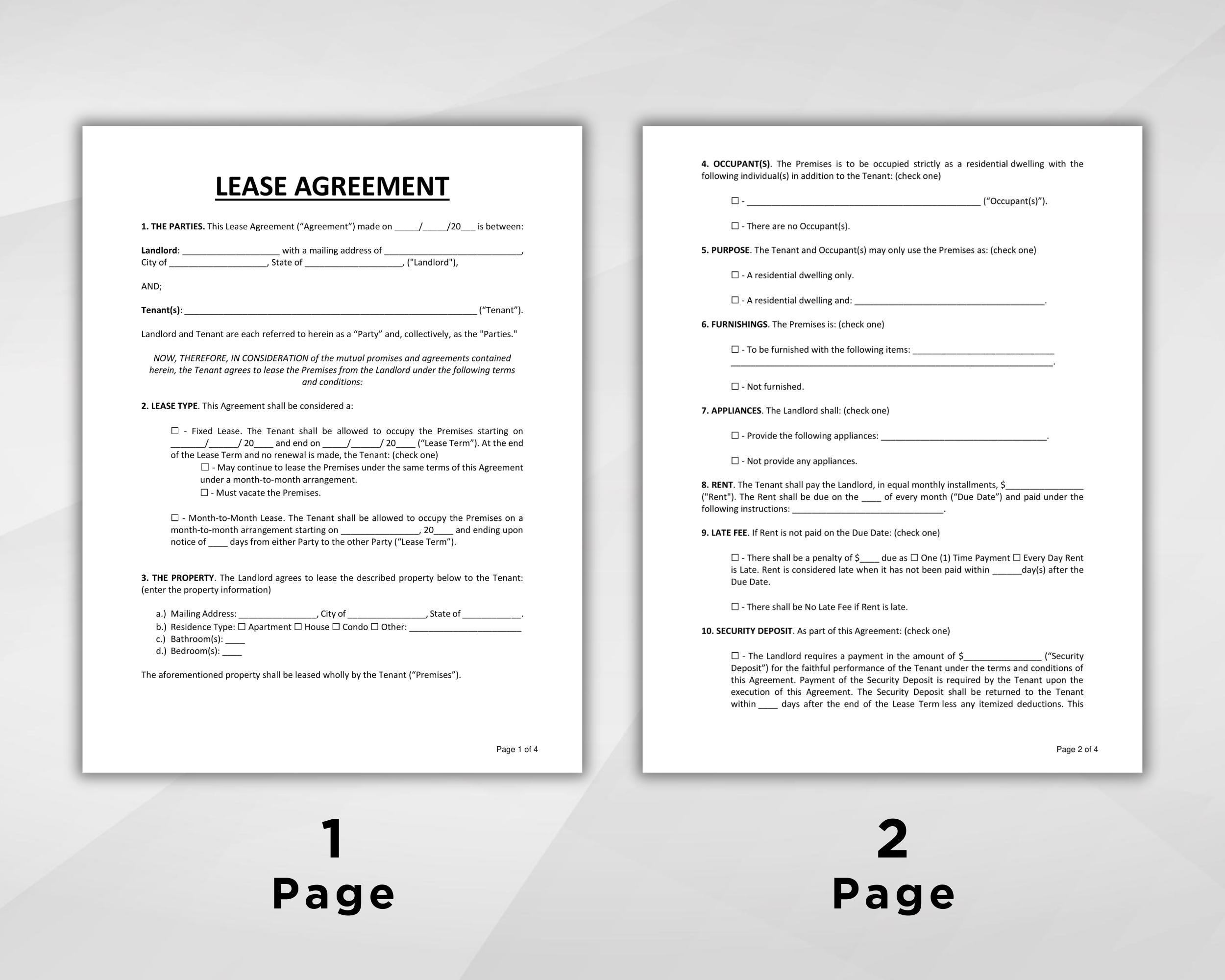 Editable Rental Agreement Template. Printable Lease Agreement ...