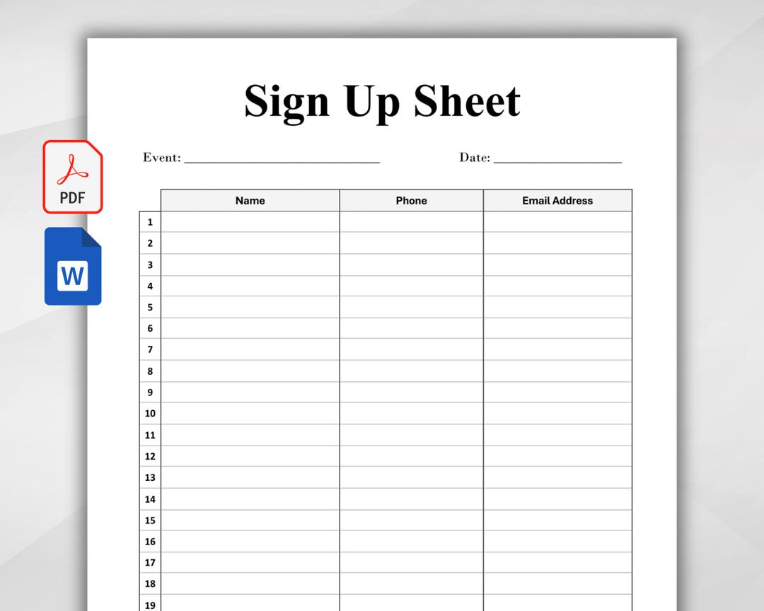Sign up Sheet Template. Printable Sign up Templates. Event Sign up ...