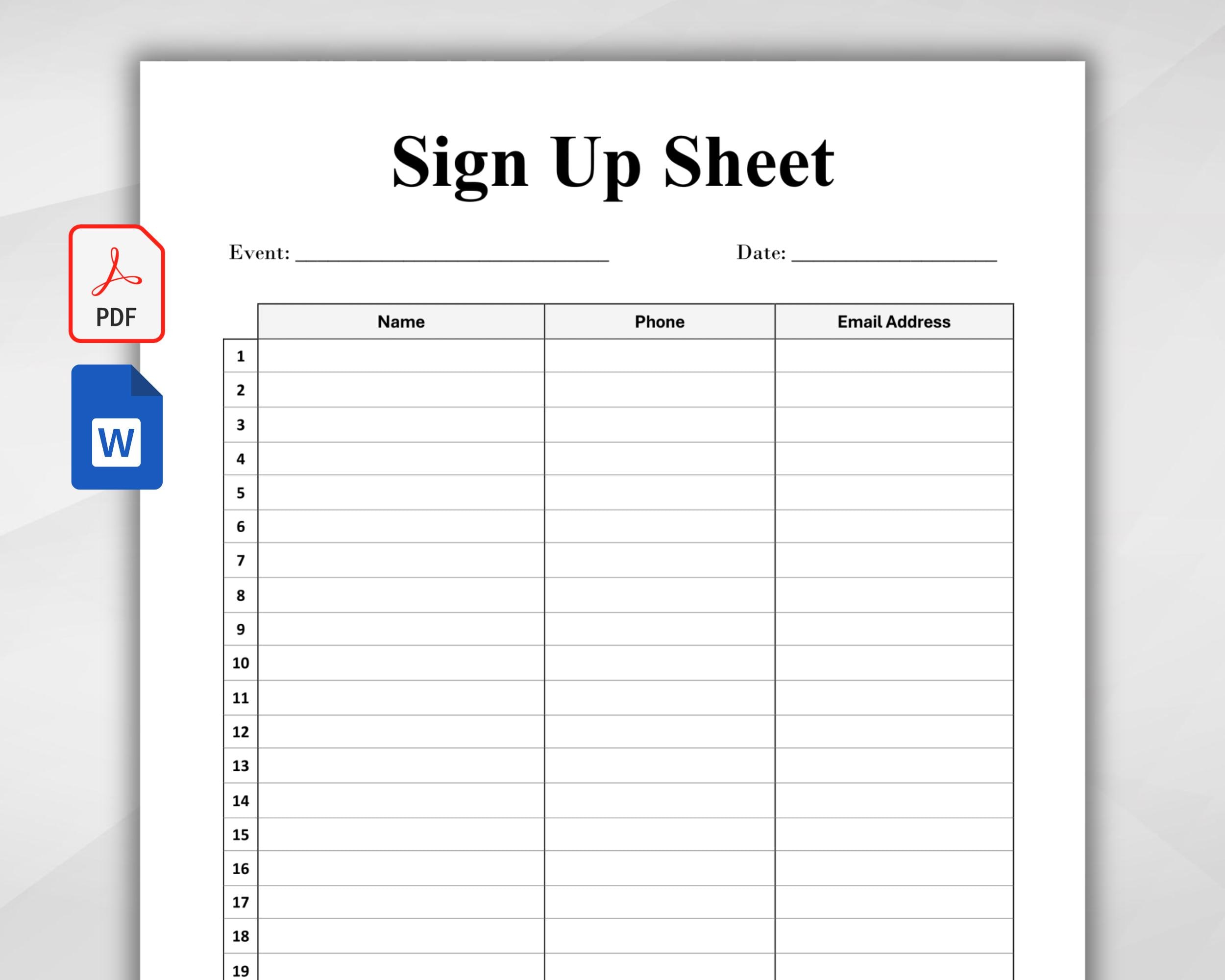 Sign up Sheet Template. Printable Sign up Templates. Event Sign up ...
