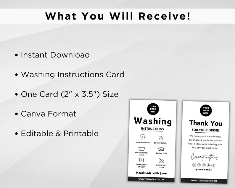 Editable Washing Instructions Card. Printable Clothing Shirt Care Card ...