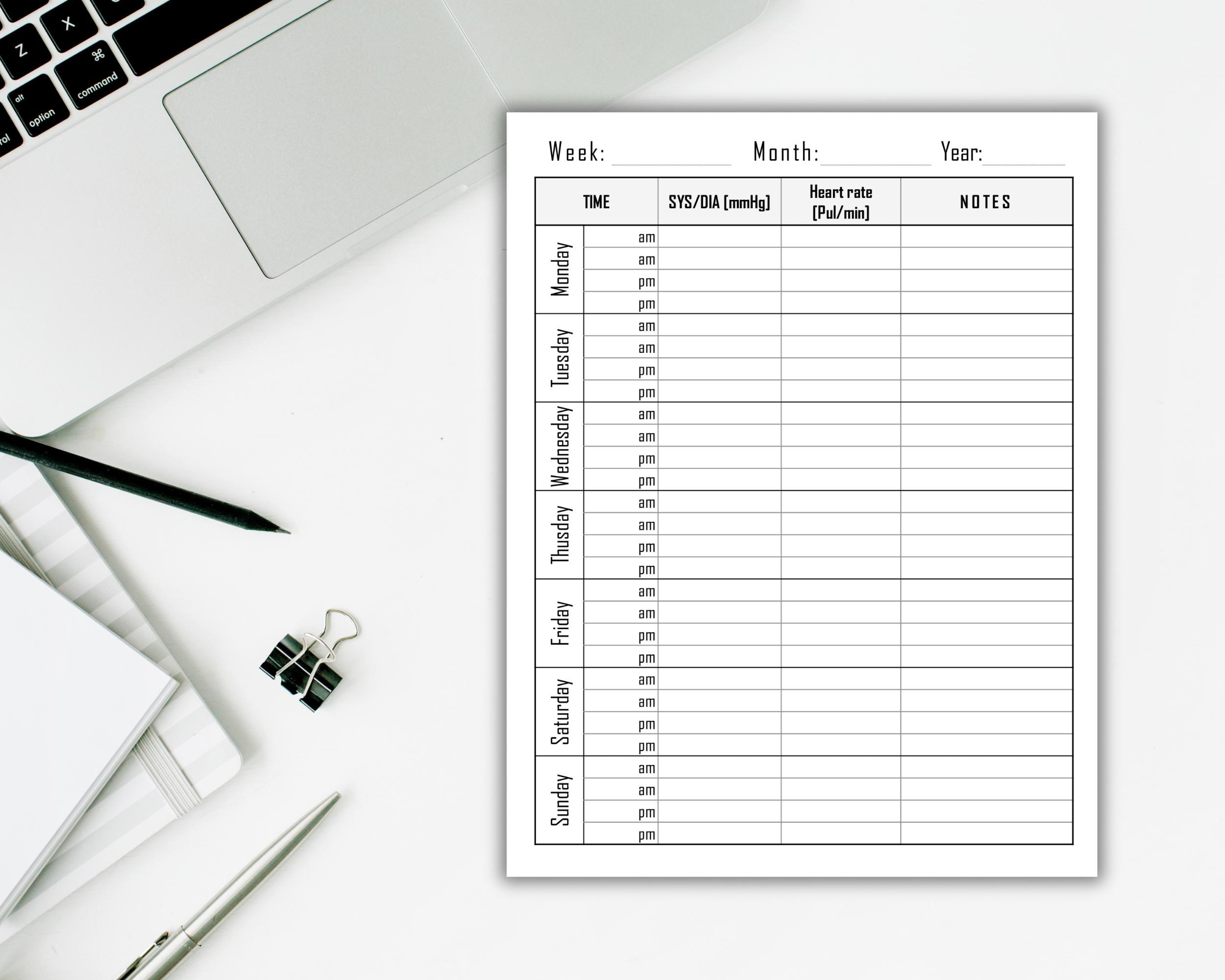 Blood Pressure Log Printable. Daily Blood Pressure Tracker. Medical Log ...
