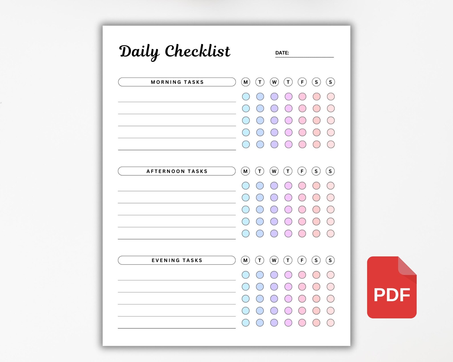 Daily Task Checklist Printable, to Do List Planner, Weekly Habit ...