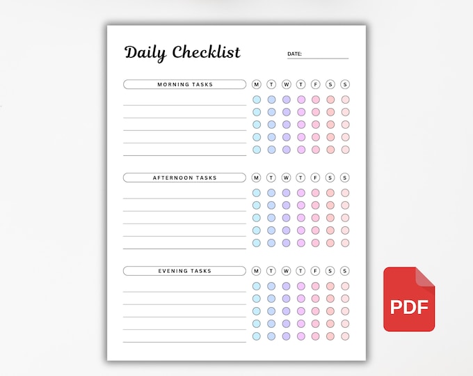 EDITABLE Daily Checklist, Weekly Checklist, Daily Task, Weekly to Do List, to Do List, Daily ...
