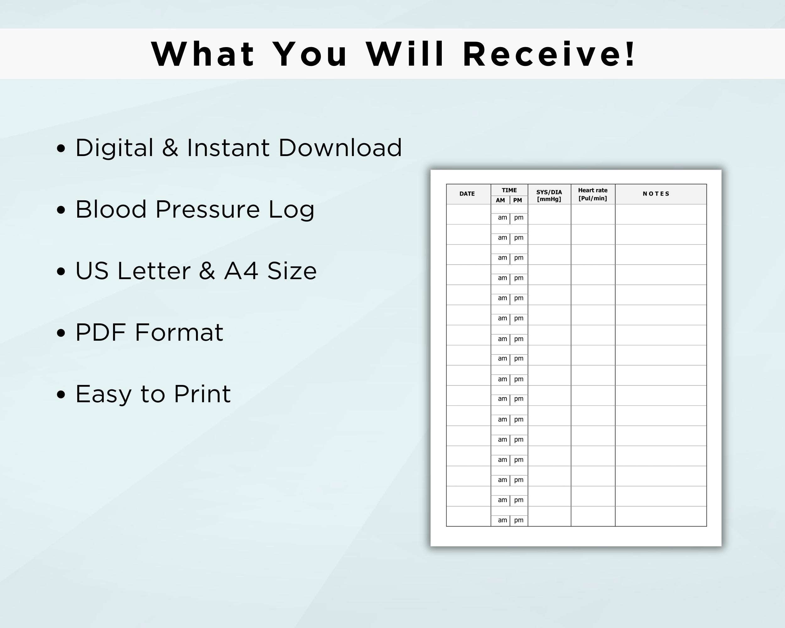 Printable Blood Pressure Log. High Blood Pressure Tracker. Daily BP ...