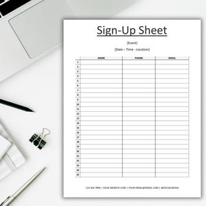 Editable Sign up Sheet. Sign up Template. Event Sign up Sheet ...