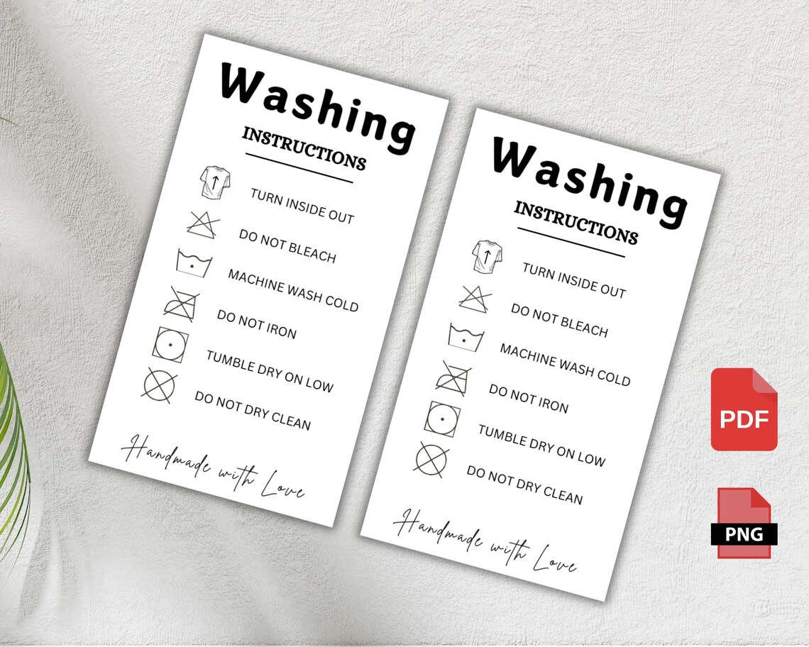Clothing Washing Instructions Printable, Washing Instruction Card ...