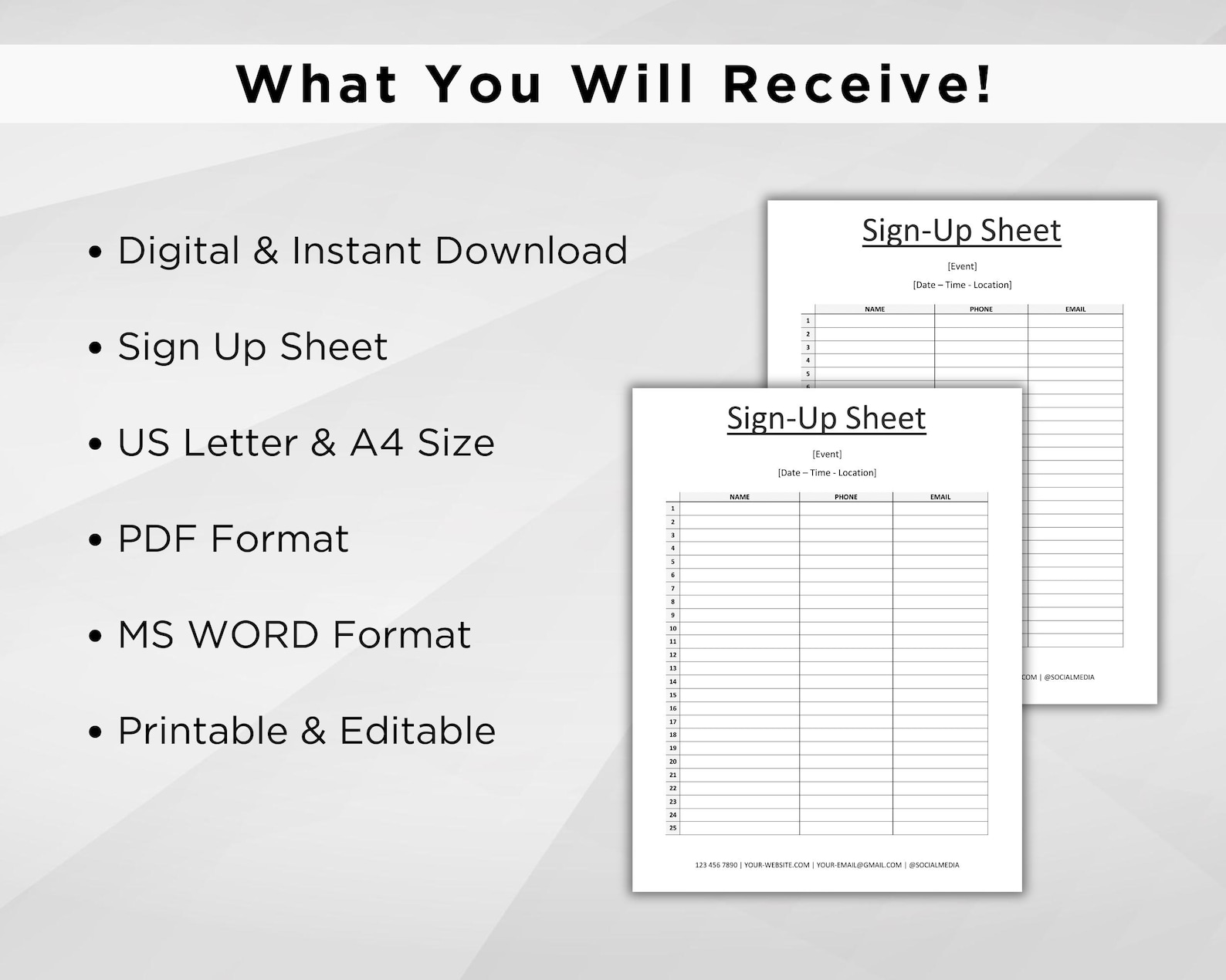 Editable Sign up Sheet. Sign up Template. Event Sign up Sheet ...