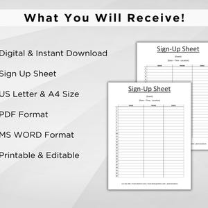 Editable Sign up Sheet. Sign up Template. Event Sign up Sheet ...