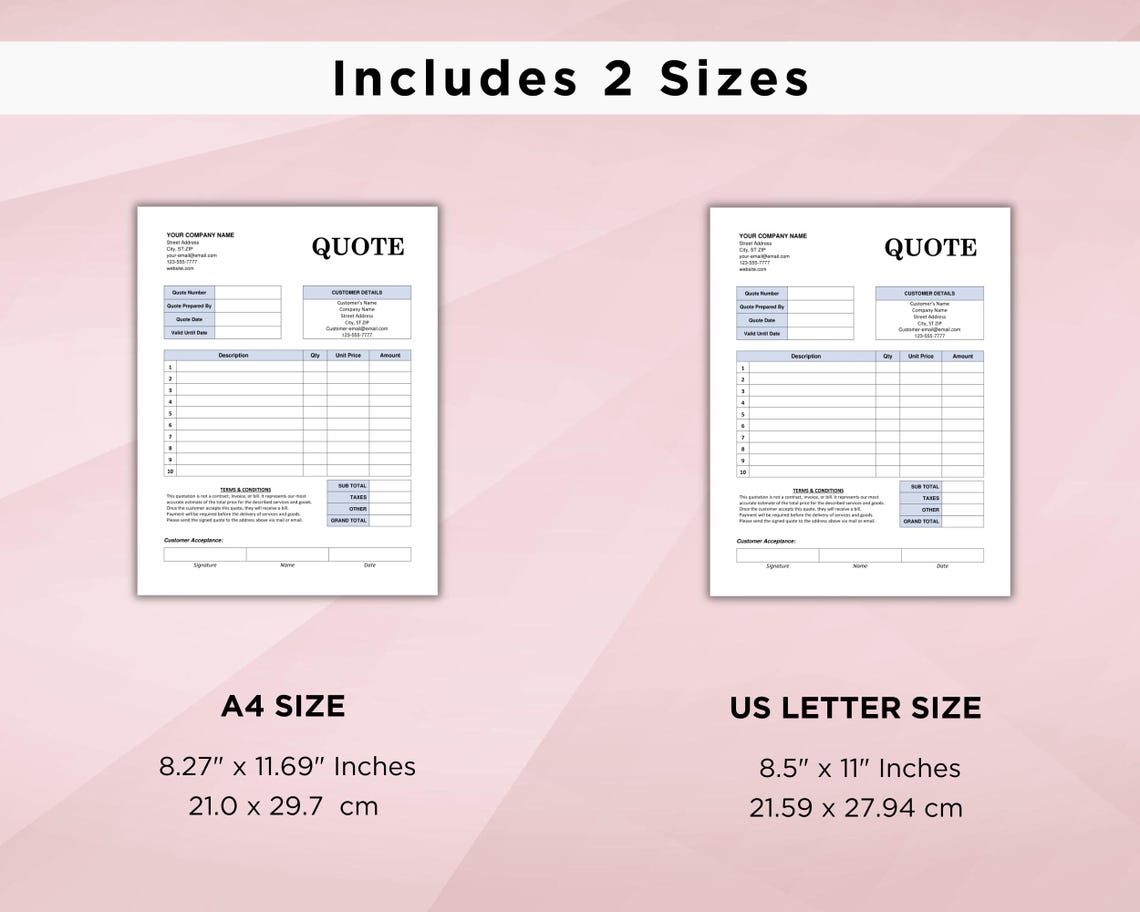 Editable Quote Template. Quote Form. Job Proposal. Job Quote for Small ...