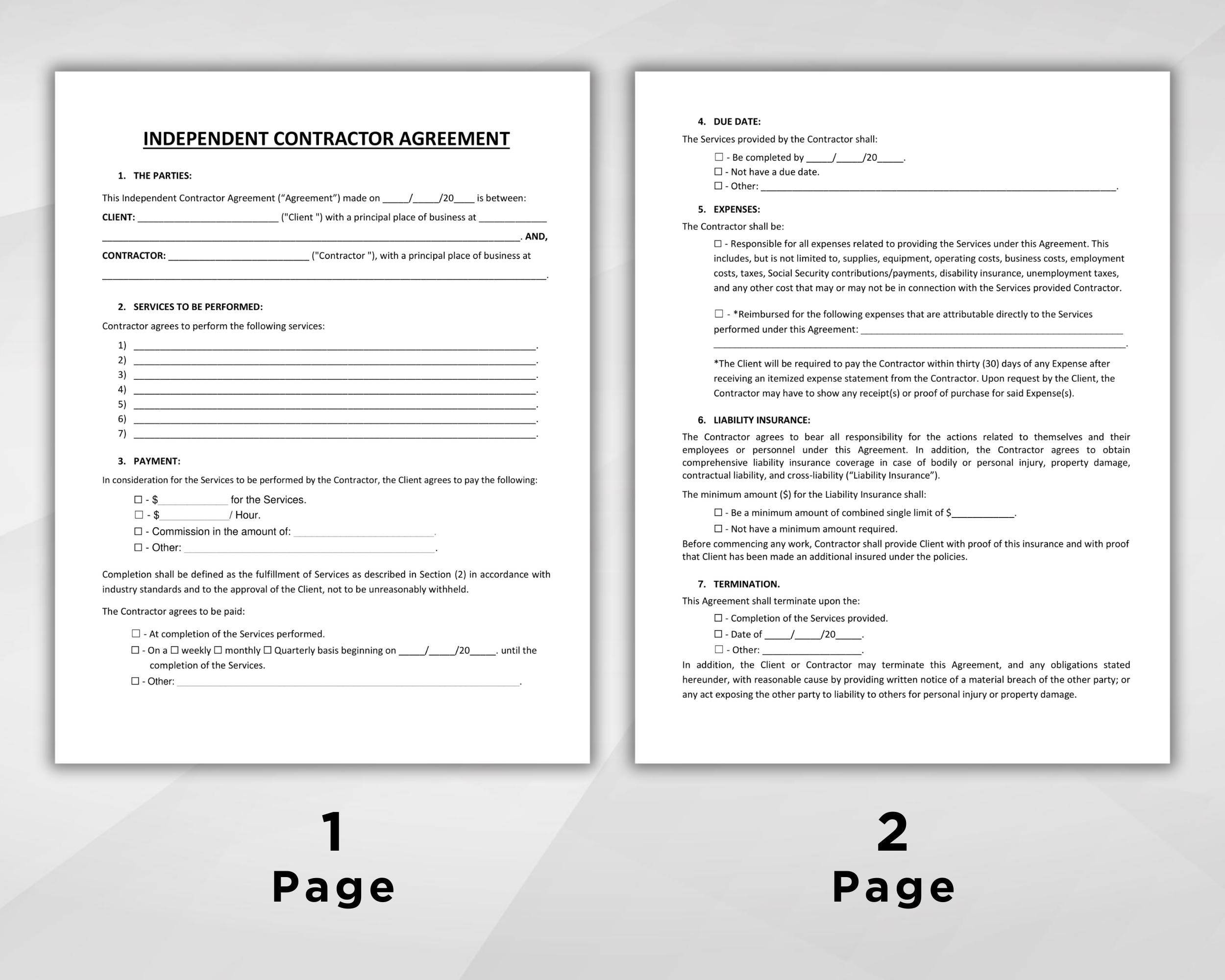 Independent Contractor Agreement Template Printable. Editable ...