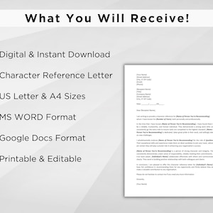 Professional Character Reference Letter Template. Printable Letter of ...