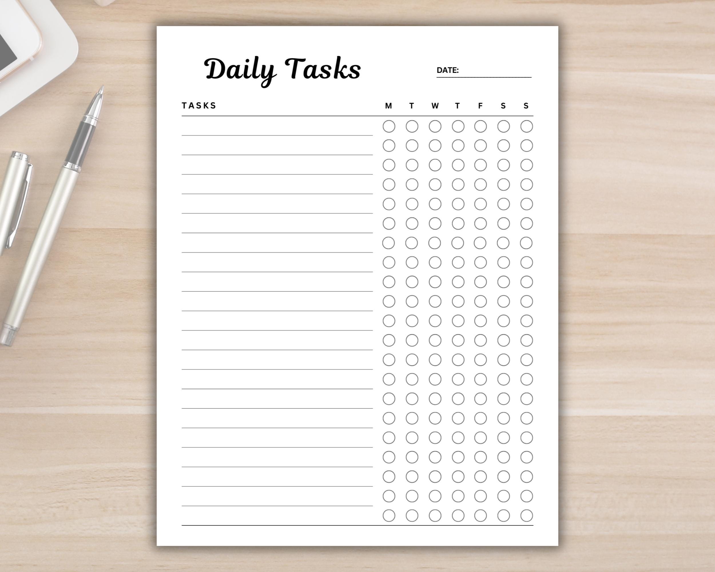Printable Daily Checklist | Daily Task Checklist Template | Weekly to ...