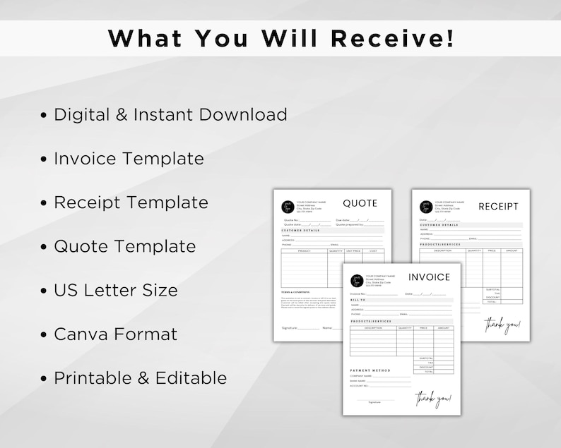 Editable Invoice Template. Quote Template. Receipt Template ...