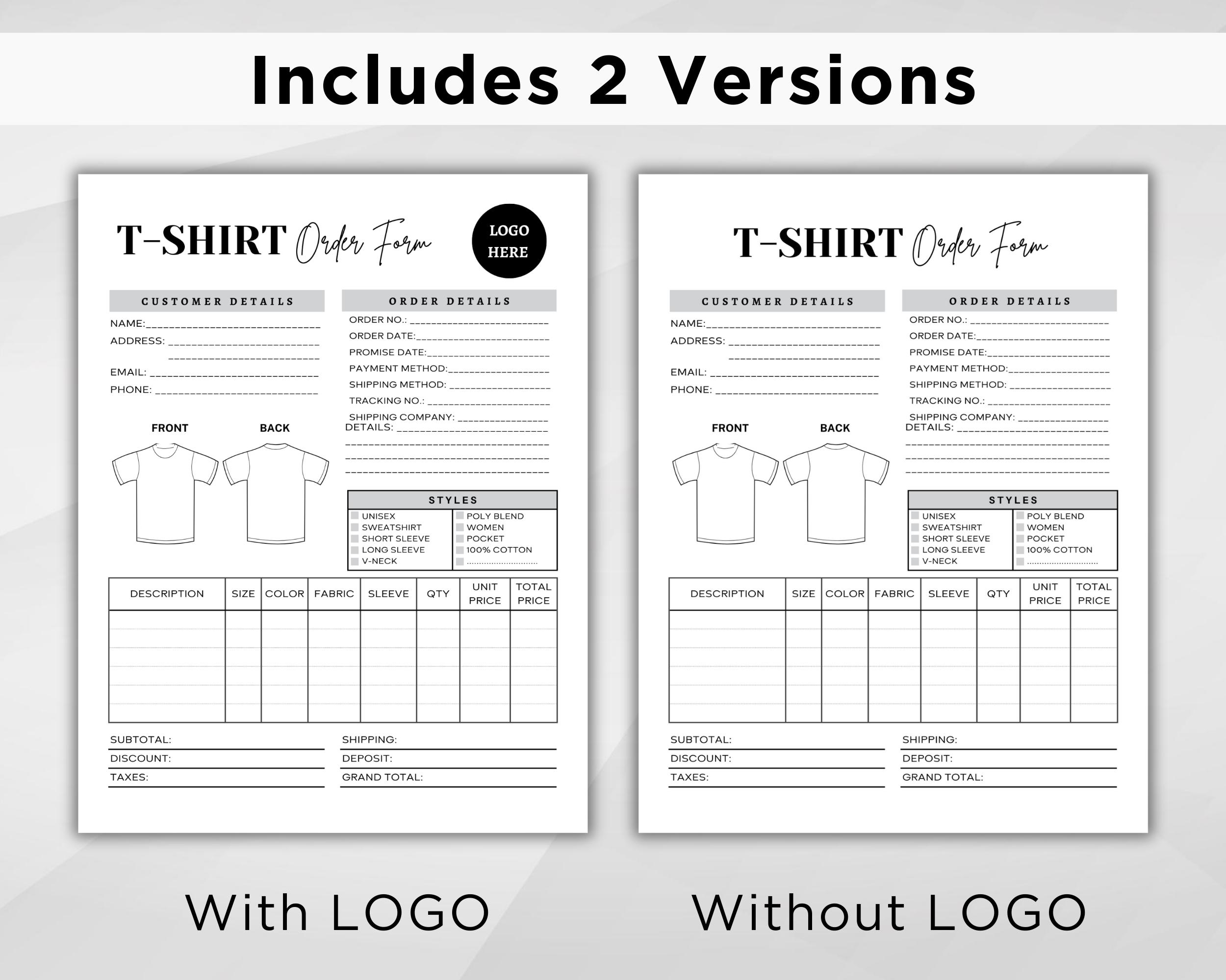 Editable T-shirt Order Form Template. Printable Small Business Order ...