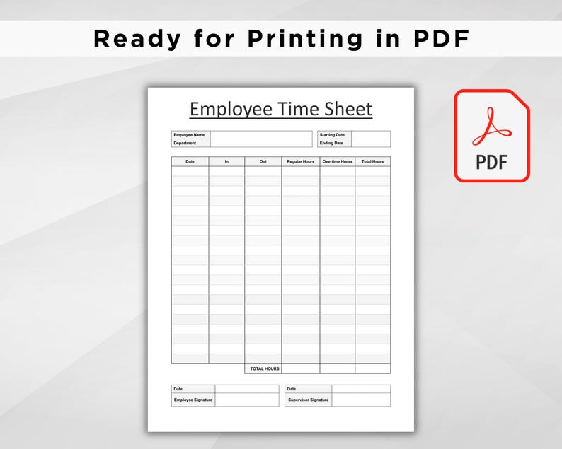 Employee Time Sheet Template Printable. Editable Time Card. Work ...