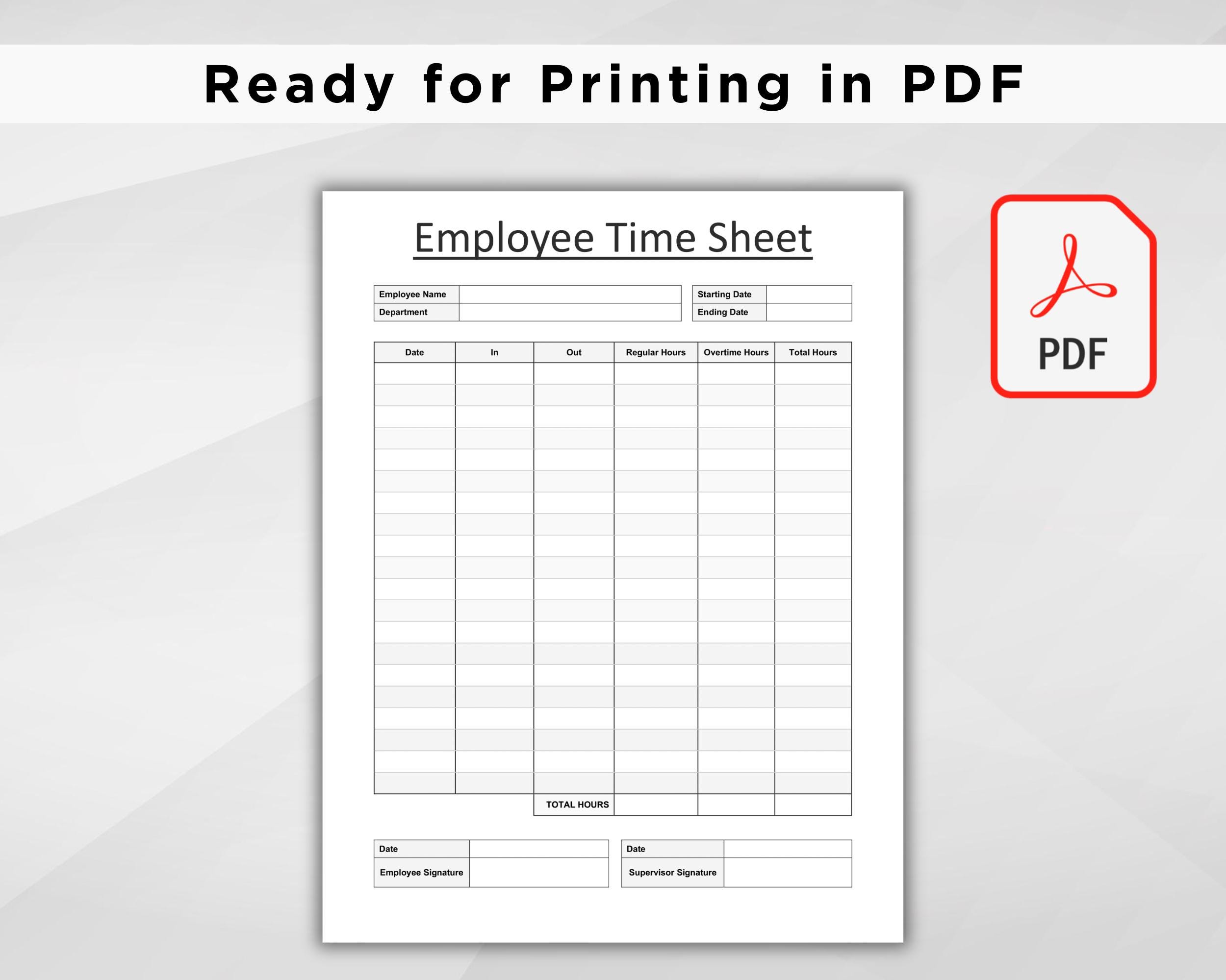Employee Time Sheet Template Printable. Editable Time Card. Work ...