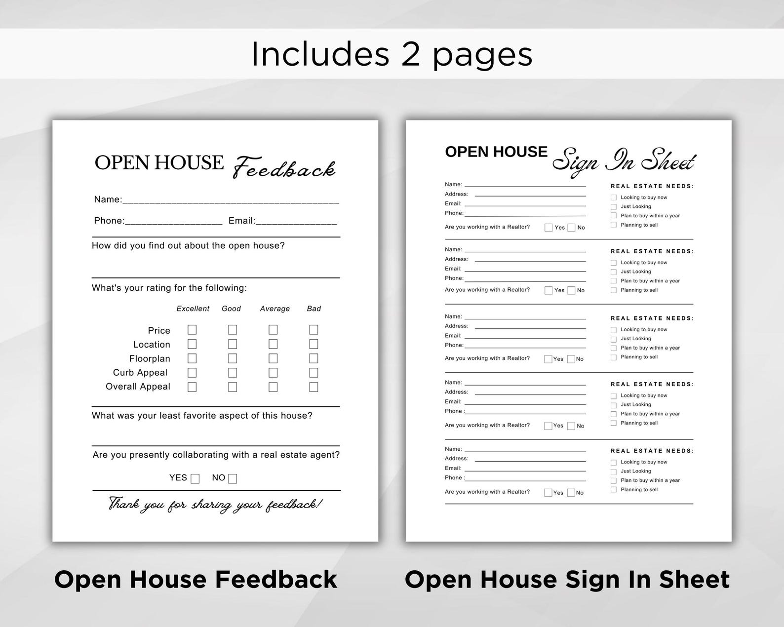 Open House Feedback & Sign in Sheet. Real Estate Open House ...
