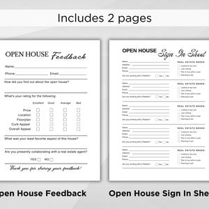 Open House Feedback & Sign in Sheet. Real Estate Open House ...