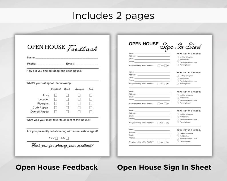 Open House Feedback & Sign in Sheet. Real Estate Open House ...
