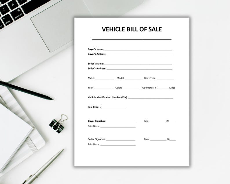 Vehicle Bill of Sale. Printable Motor Vehicle Sale Contract. Vehicle ...