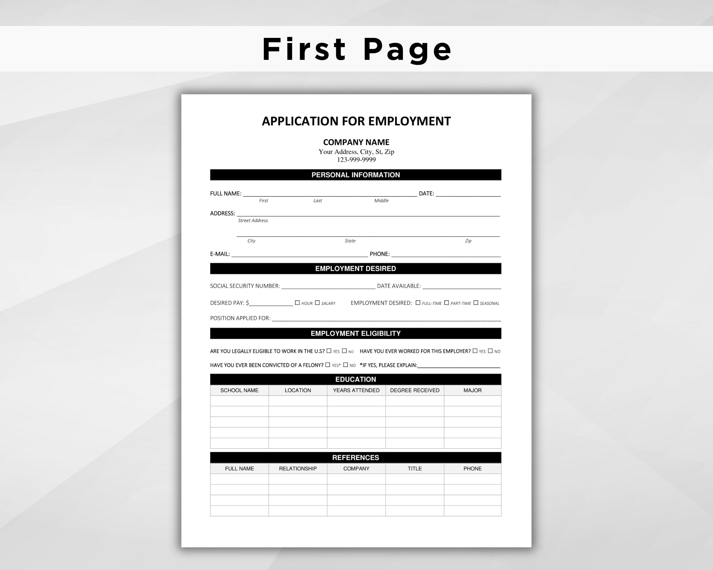 Printable Job Application Template. HR Template. Recruitment Selection ...