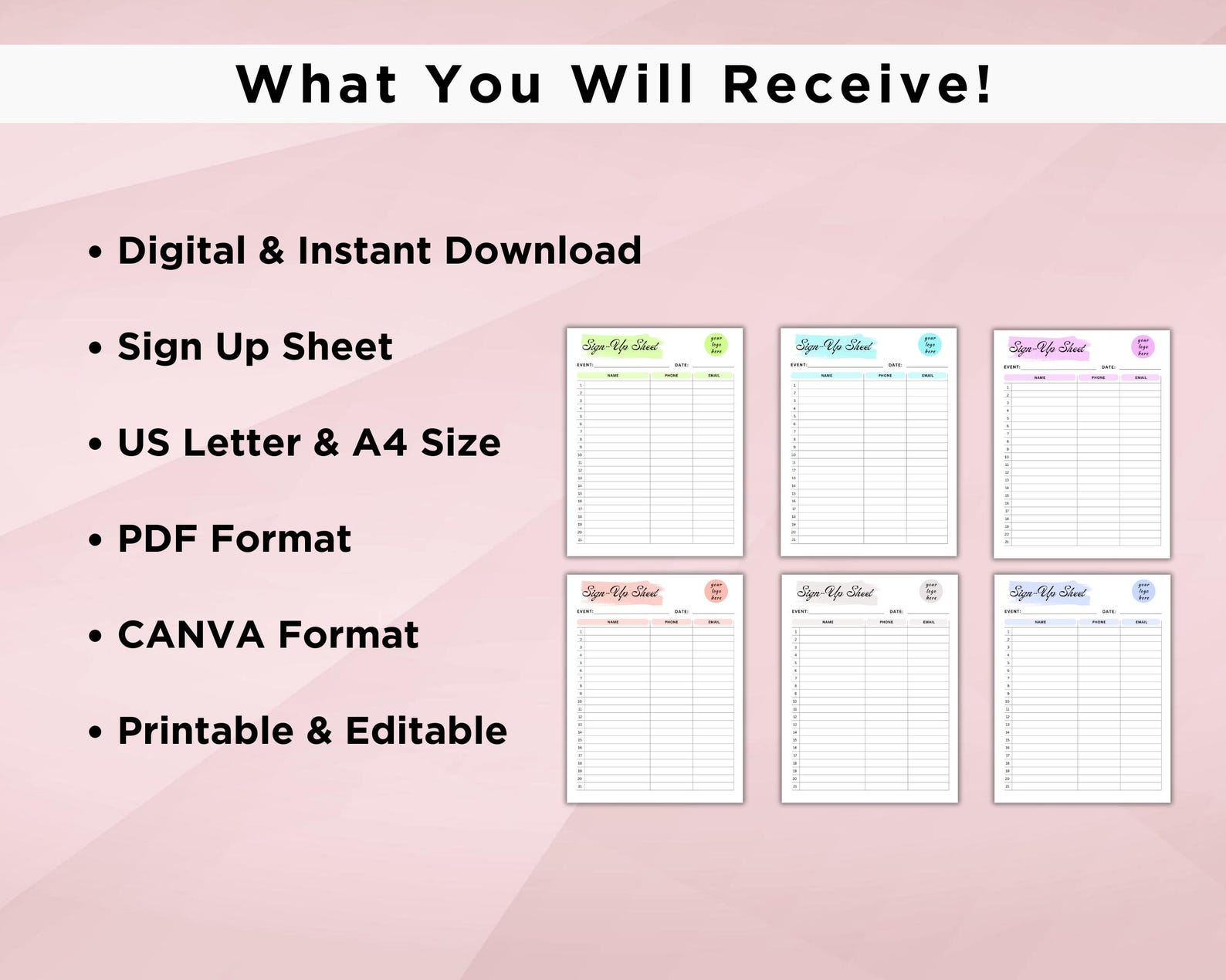 Editable Sign up Sheet Template. Printable Sign up Template. Sign up ...
