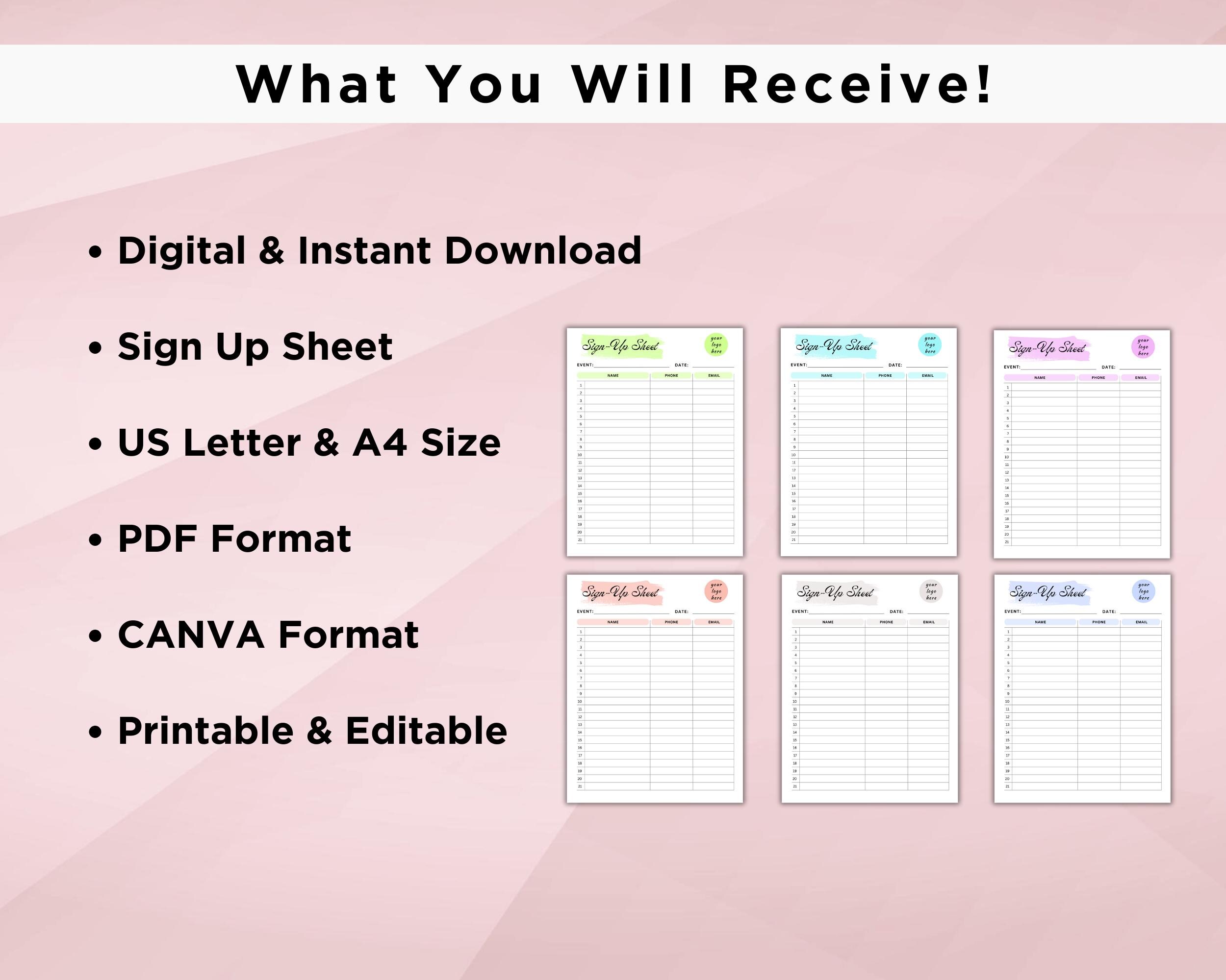 Editable Sign up Sheet Template. Printable Sign up Template. Sign up ...