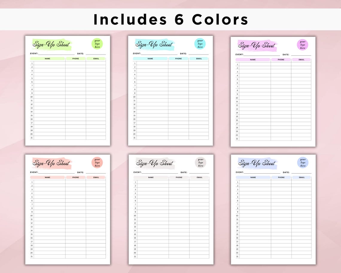 Editable Sign up Sheet Template. Printable Sign up Template. Sign up ...