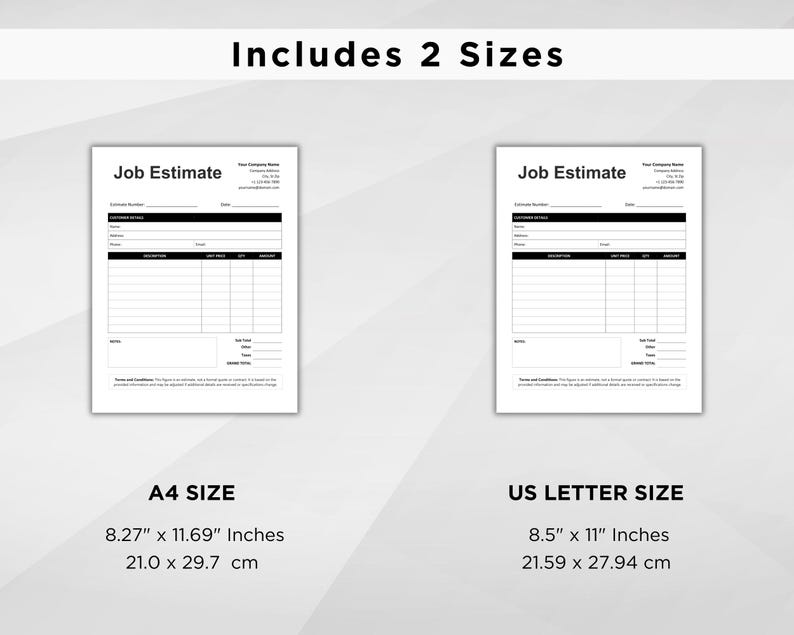Editable Job Estimate Template. Printable Job Estimate Form Small ...
