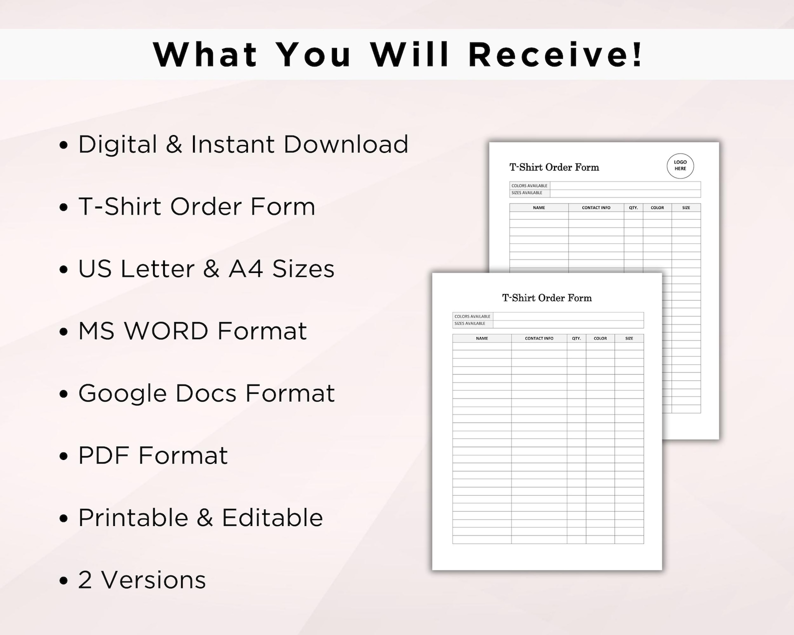 T-shirt Order Form Template. Printable Order Form for Small Business ...