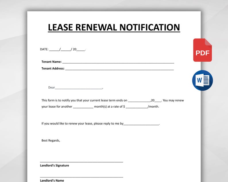 Lease Renewal Agreement Template Printable. Lease Extension Contract ...