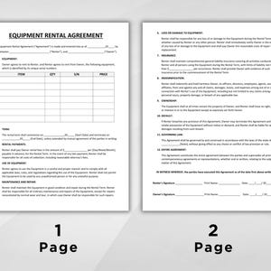 Equipment Rental Agreement Templates. Equipment Rental Contract Form ...