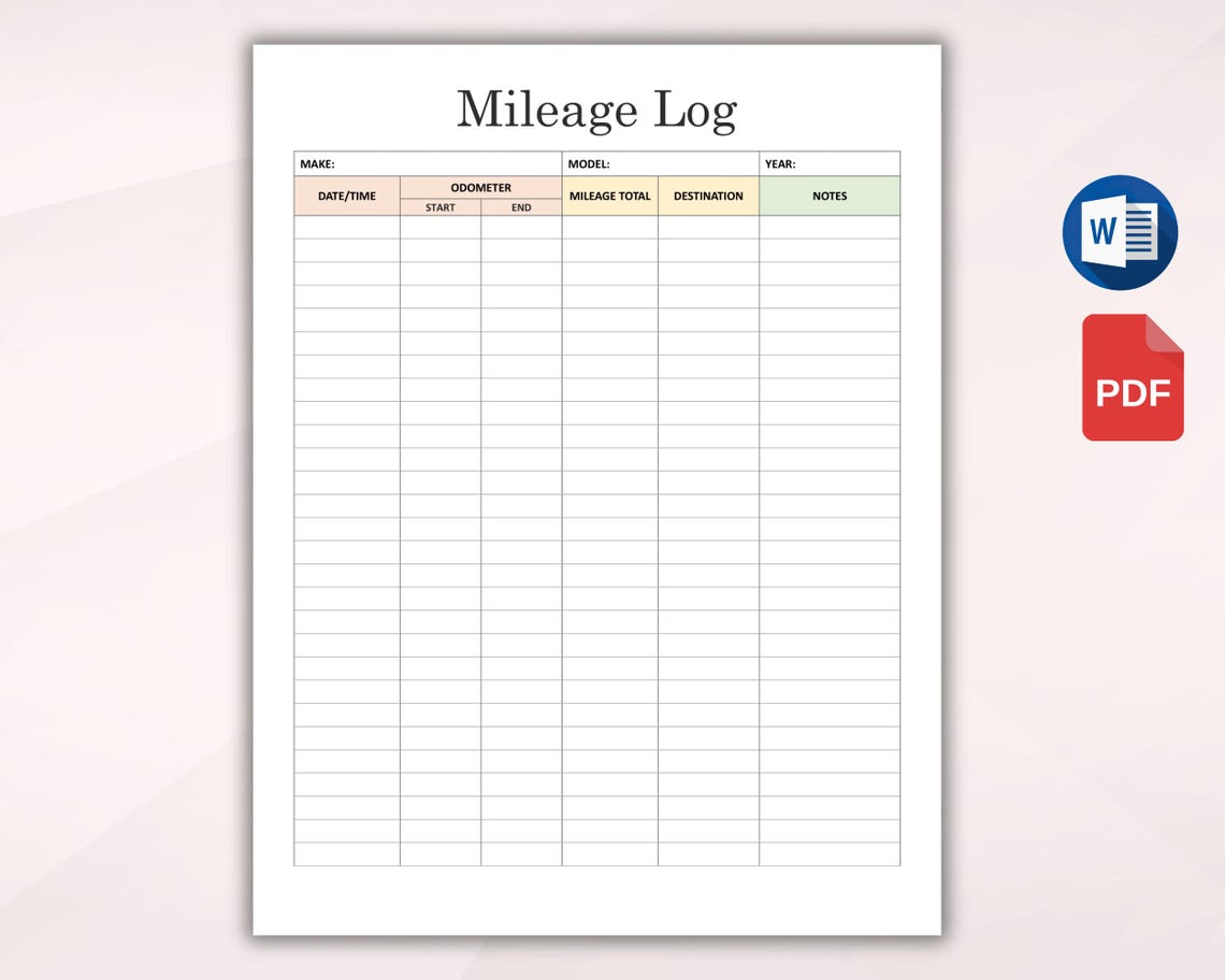 Mileage Log Printable PDF. Vehicle Miles Travelled Tracker. Mileage ...