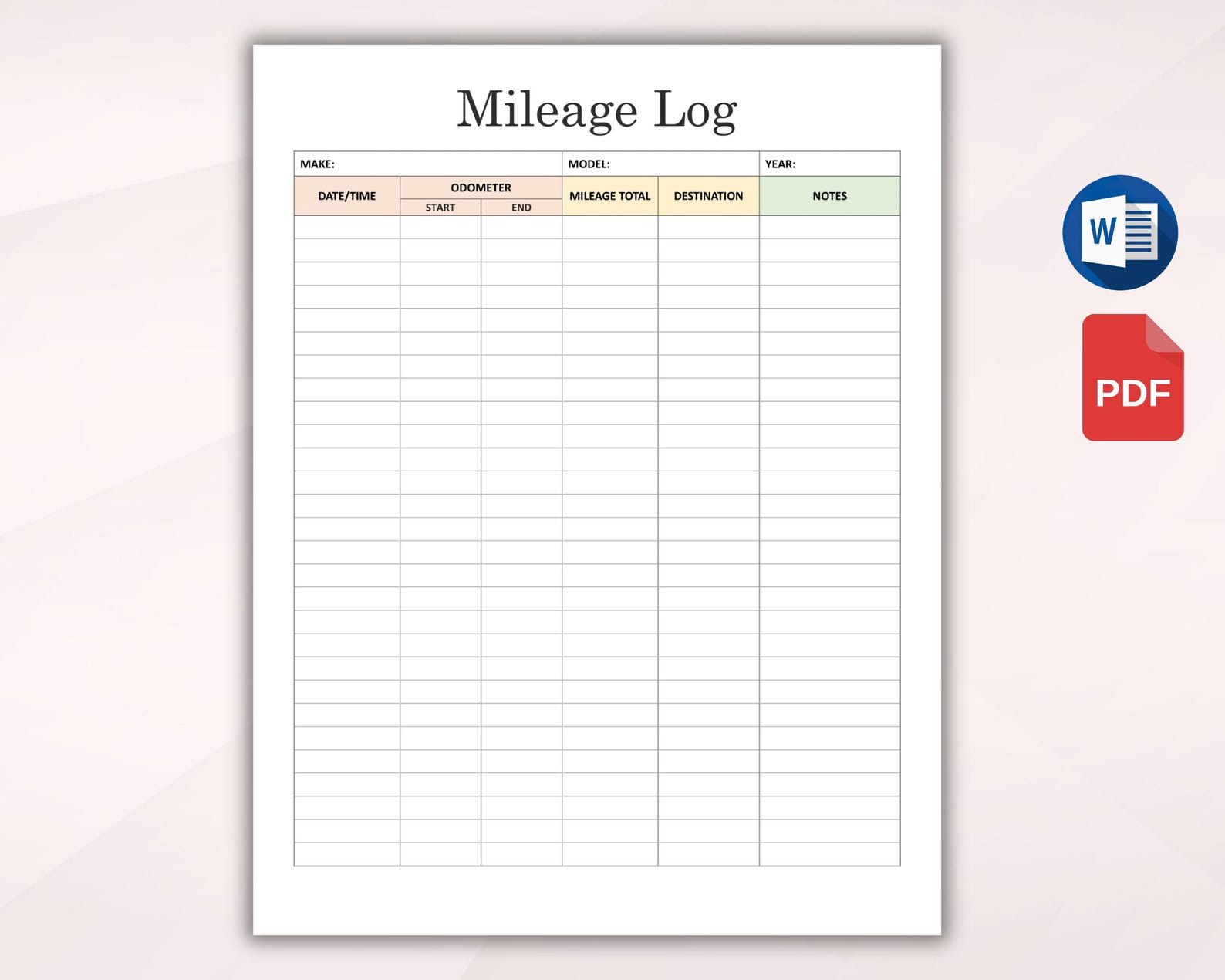 Mileage Log Printable. Vehicle Miles Travelled Tracker. Mileage Tracker ...