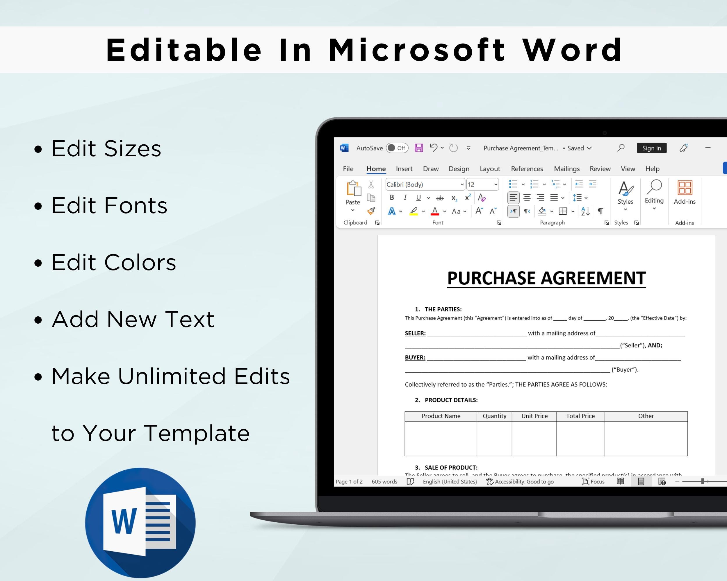 Purchase Agreement Template. Editable Property Purchase Agreement ...