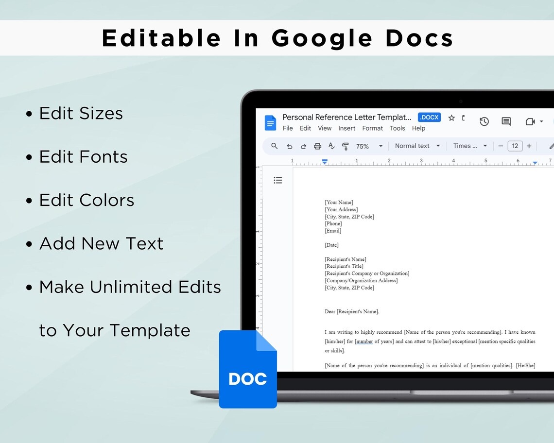Printable Personal Reference Letter Template. Letter of Recommendation ...