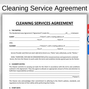 Cleaning Service Agreement Template. Printable Cleaning Business Forms ...