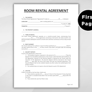 Printable Room Rental Agreement Template. Editable Room Tenancy ...
