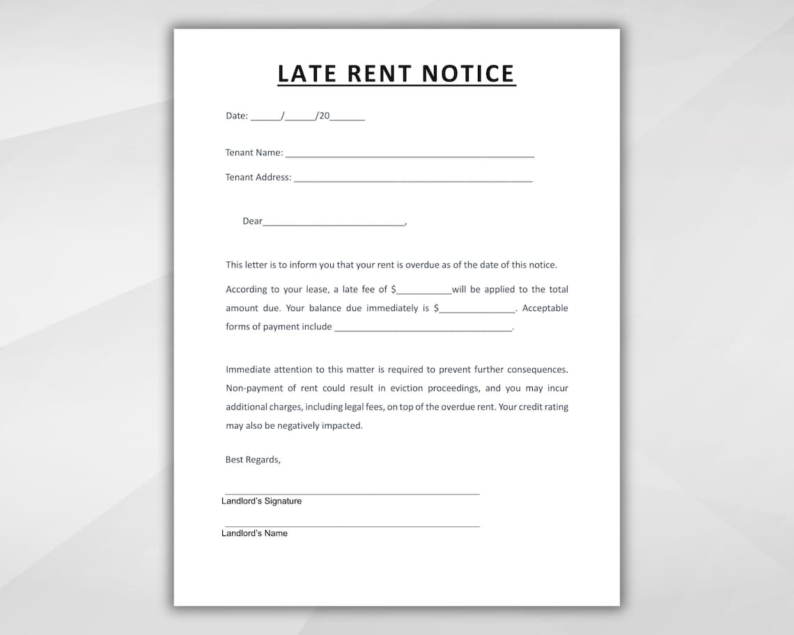Late Rent Notice. Late Rent Payment. Notice to Pay or Quit. Tenant ...