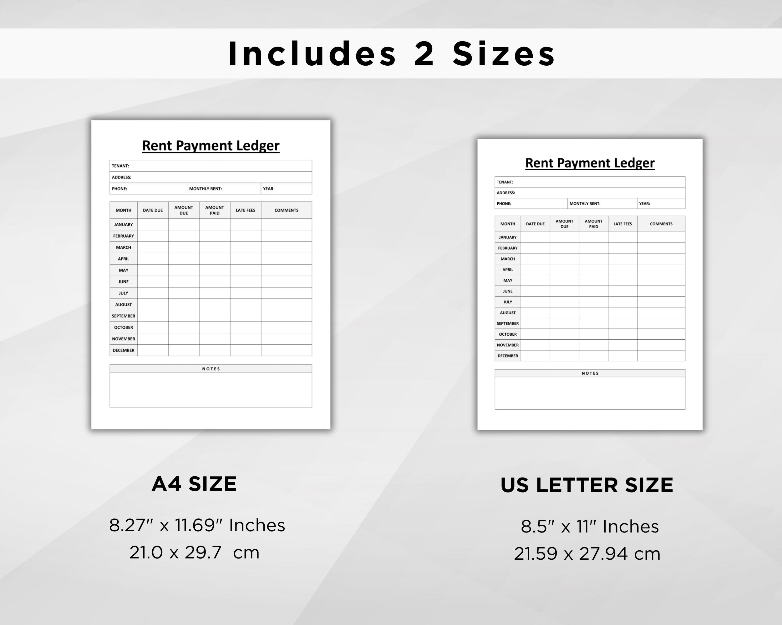 Rent Payment Ledger. Printable Rental Payment Tracker Template. Monthly ...