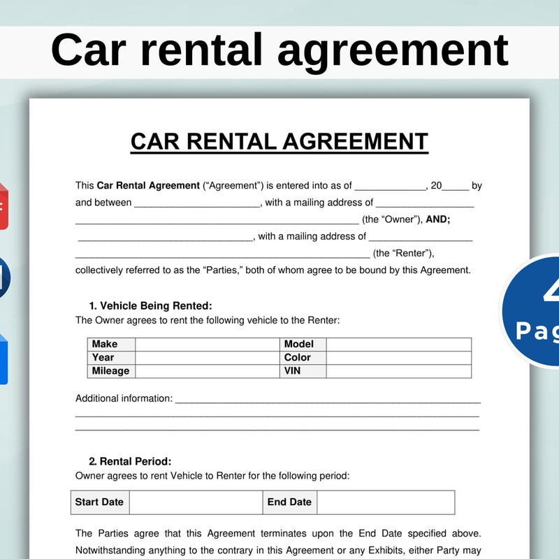 Rental Agreement Vehicle - Etsy New Zealand