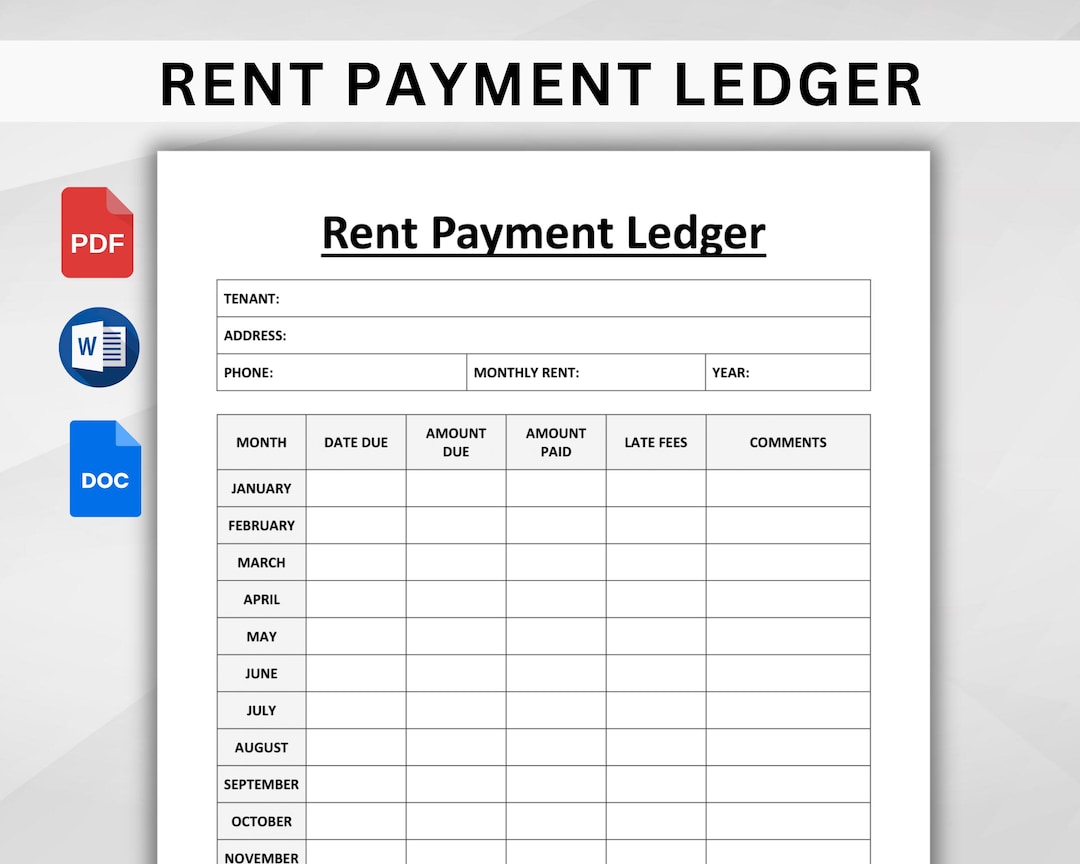 Rent Payment Ledger. Printable Rental Payment Tracker Template. Monthly ...
