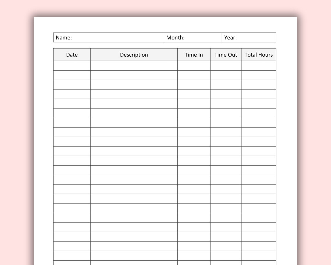 Time Sheet Log Printable. Time Keeping Log. Timesheet Log. Time Spent ...