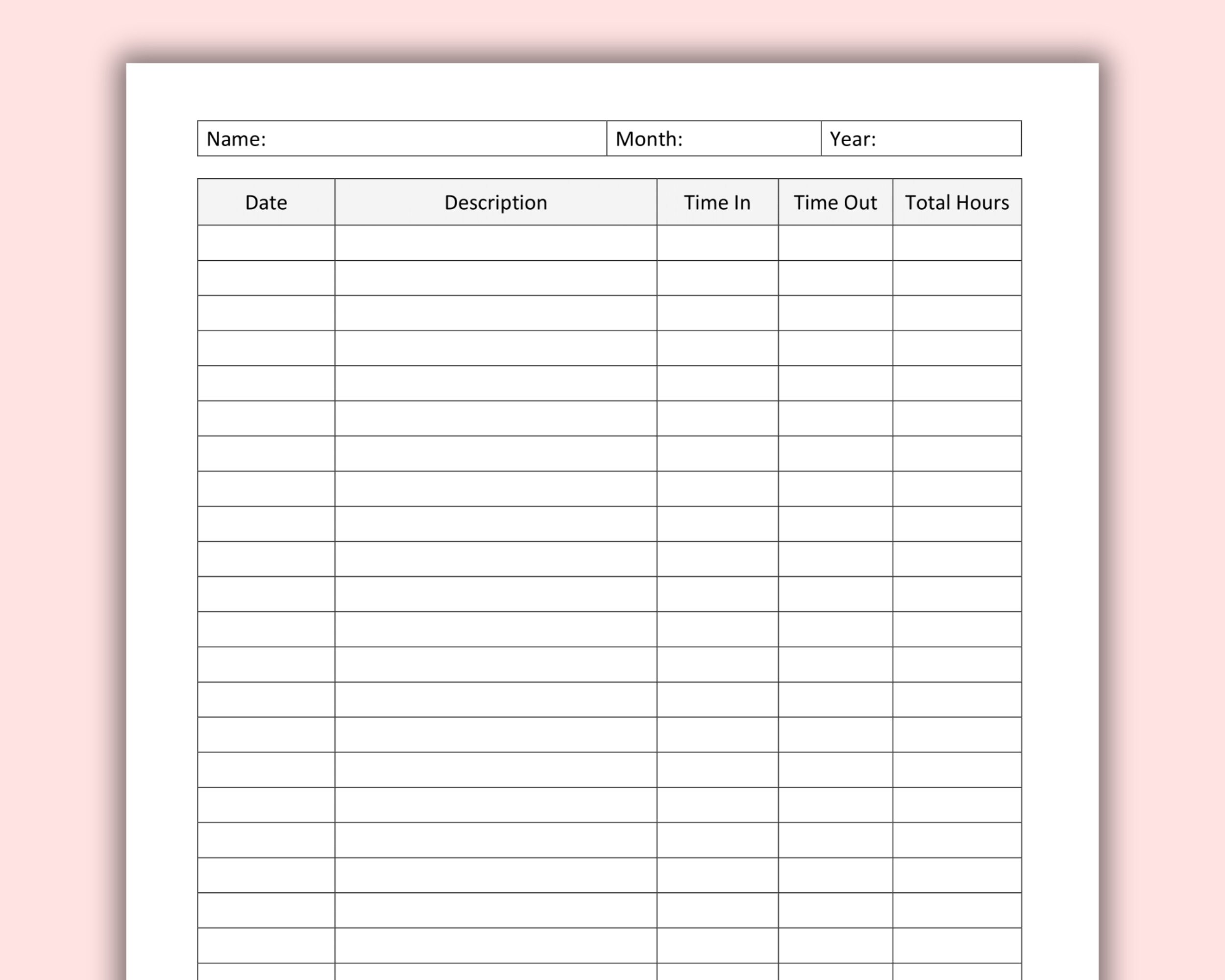 Time Sheet Log Printable. Time Keeping Log. Timesheet Log. Time Spent ...