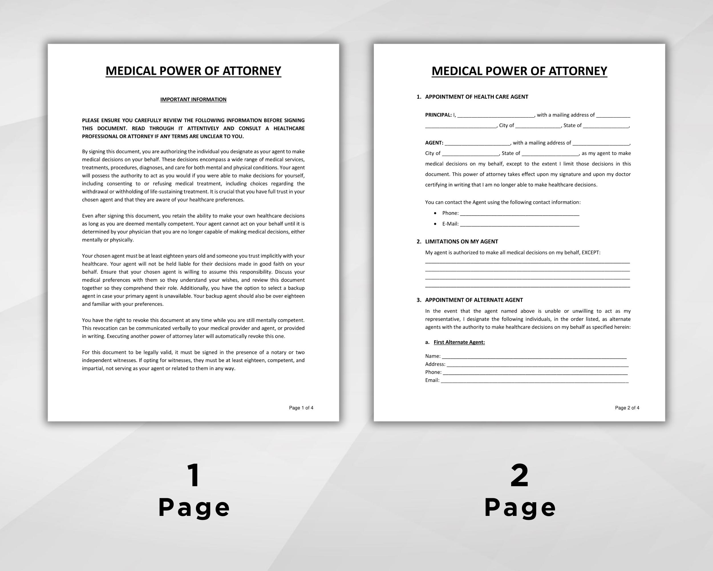 Medical Power of Attorney Form. Printable Medical Power of Attorney ...