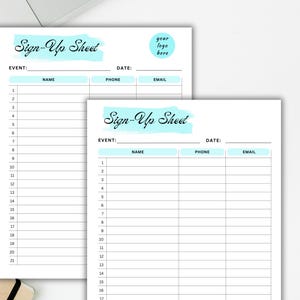Editable Sign up Sheet Template. Printable Sign up Template. Sign up ...
