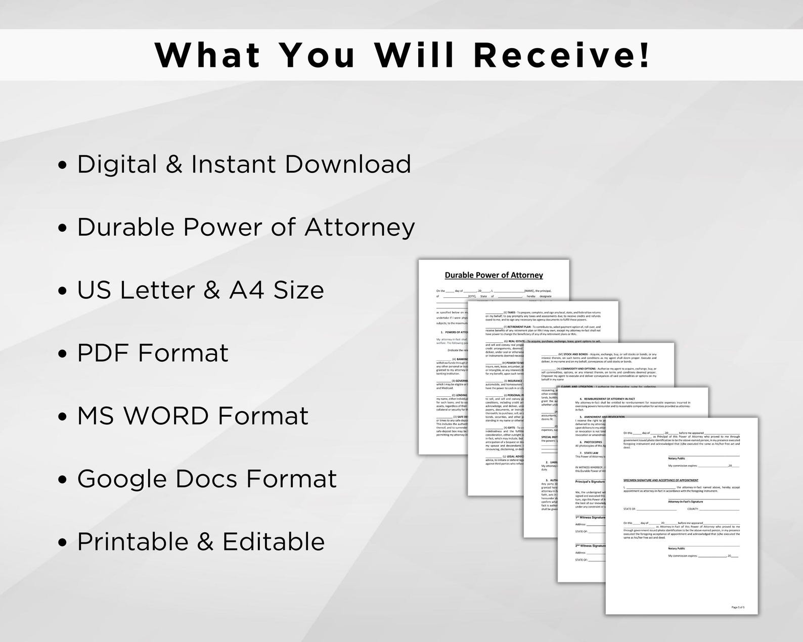 Durable Power of Attorney Template. Printable Durable Power of Attorney ...