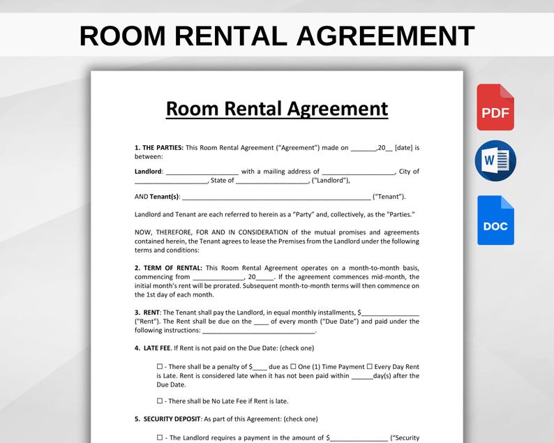 Room Rental Agreement Template. Editable Room Tenancy Agreement ...