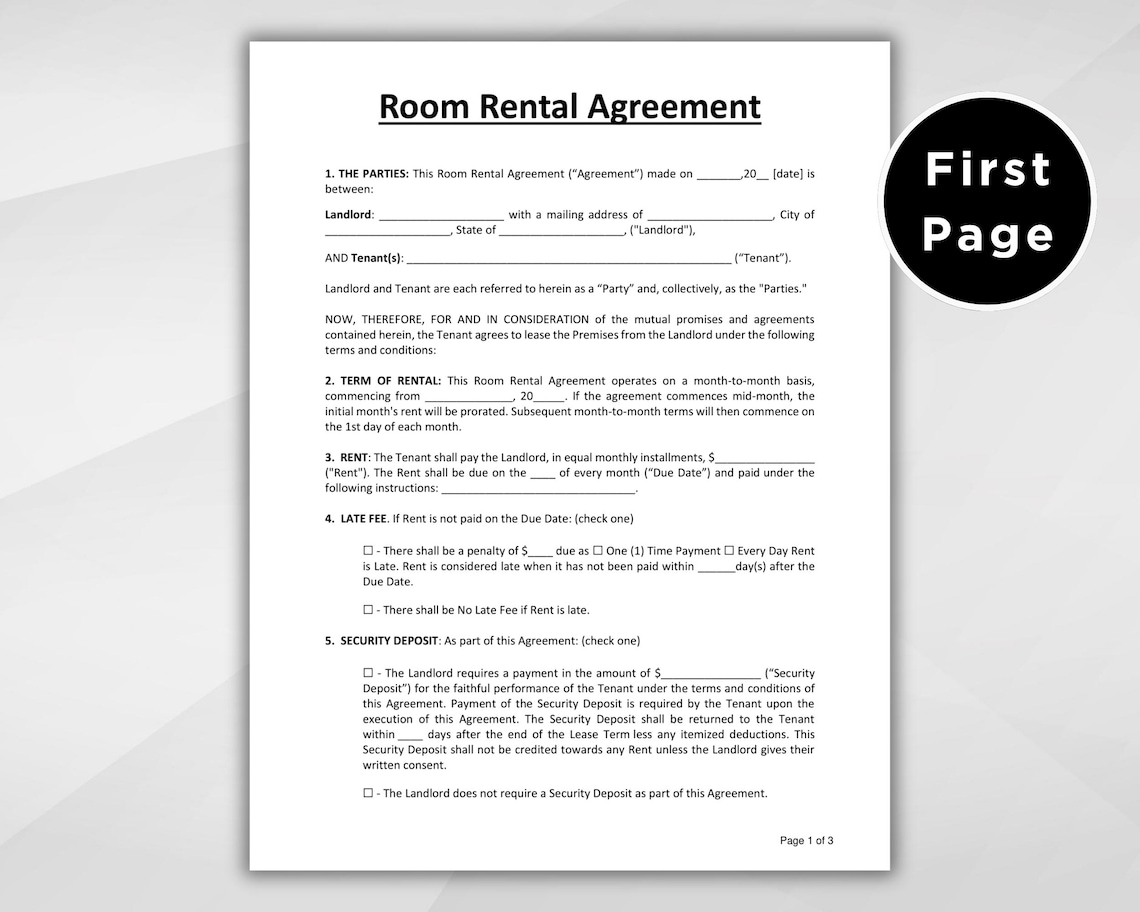Room Rental Agreement Template. Editable Room Tenancy Agreement ...